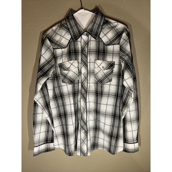 Roper | Tops | Roper Western Wear Long Sleeve Shirt Black Plaid Pearl ...